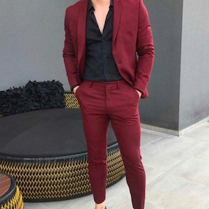 Maroon Burgundy Coat Pant Black Shirt for Men Stylish Tuxedo Suit in ...
