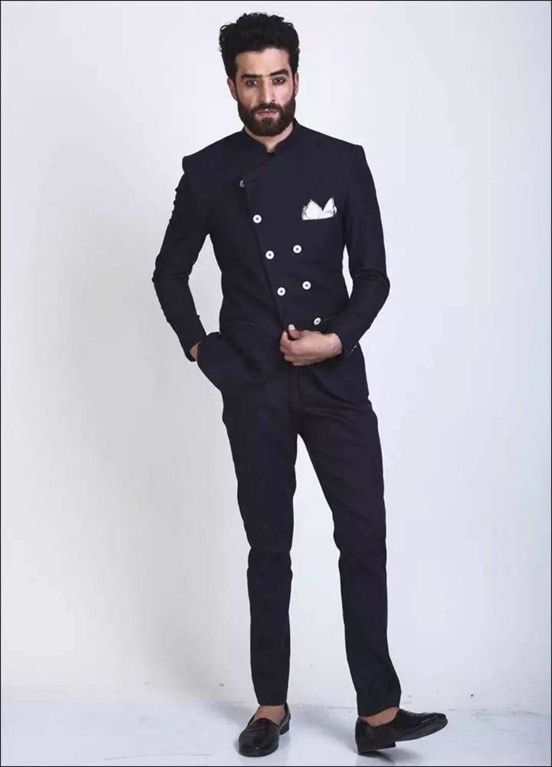 Blue Jodhpuri Suit Indian Formal Jacket Style Bandhgala Coat Pant ...
