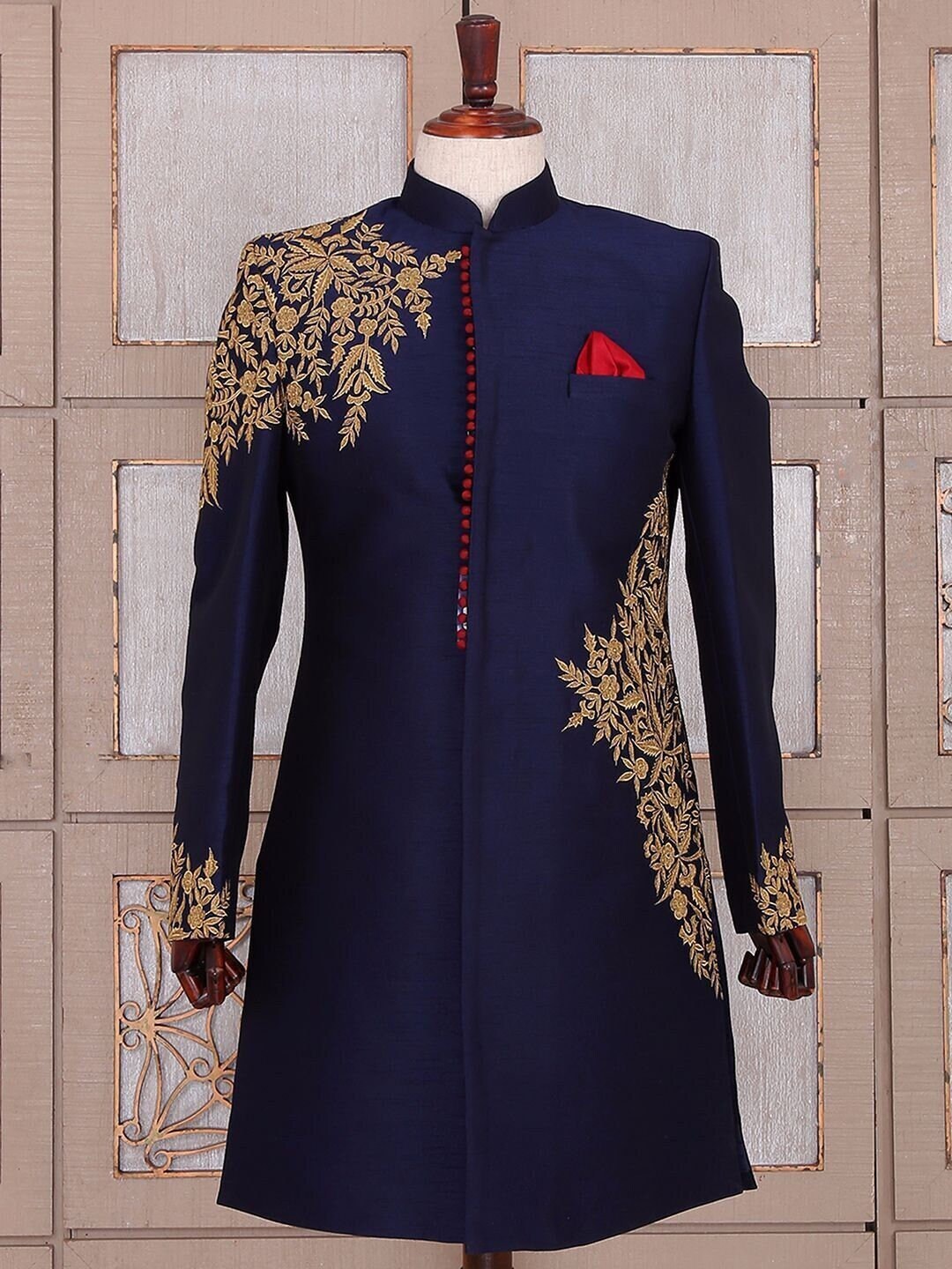 Indian Wedding Navy Blue Zardosi Work Indowestern Achkan - Etsy