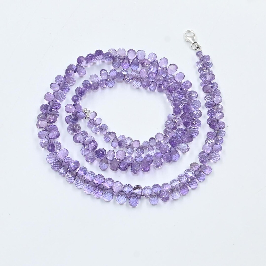 Natural Amethyst Faceted Drop Beads Necklace, 3x5-4x7mm Gemstone Bead ...