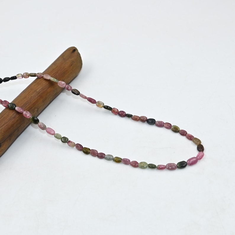 Multi-tourmaline 925 Sterling Silver Necklace, Oval Gemstone Beads - Etsy