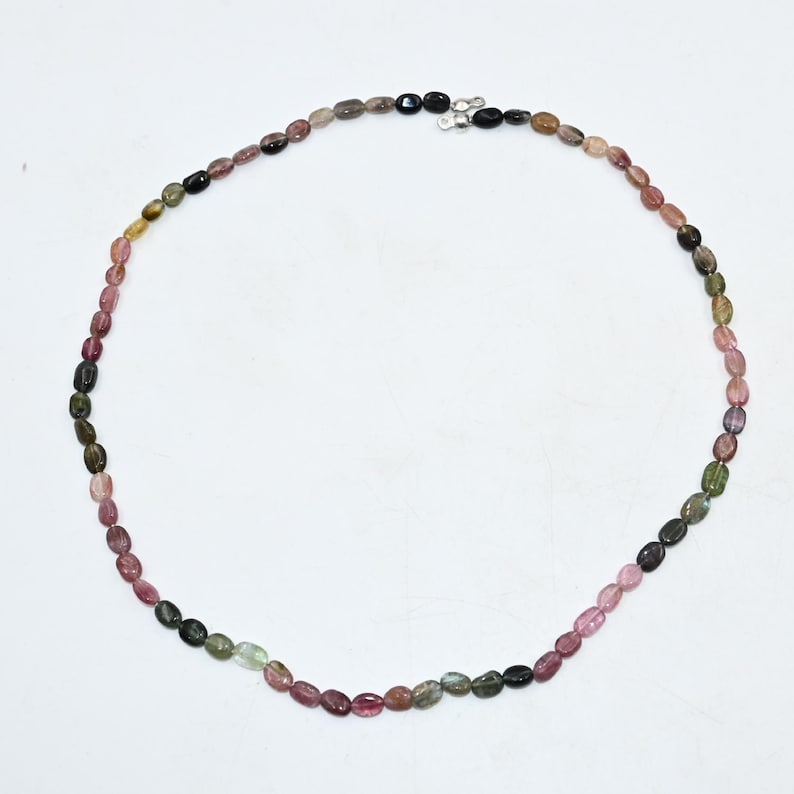 Multi-tourmaline 925 Sterling Silver Necklace, Oval Gemstone Beads - Etsy