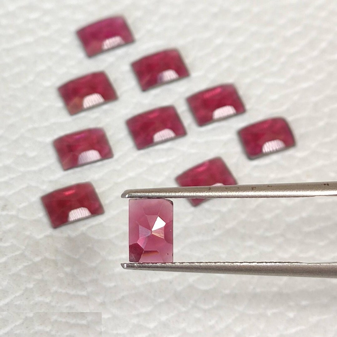 Natural Garnet Rose Cut Rectangle Gemstones | Checkerboard Cut Garnet ...