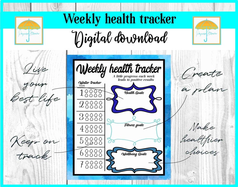 Daily and Weekly Health Tracker Printable Planner Journal Page, Drink ...