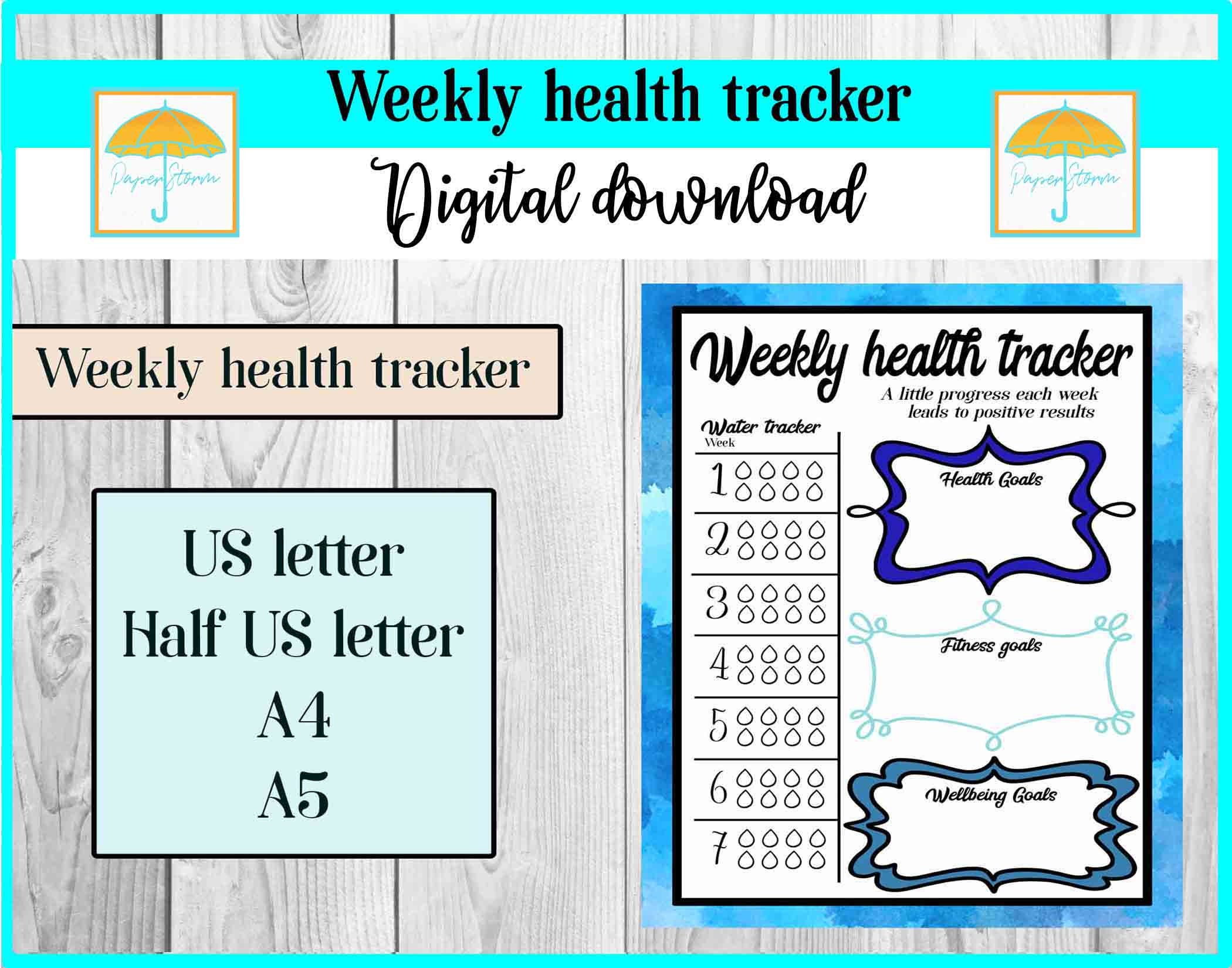 Daily and Weekly Health Tracker Printable Planner Journal Page, Drink ...