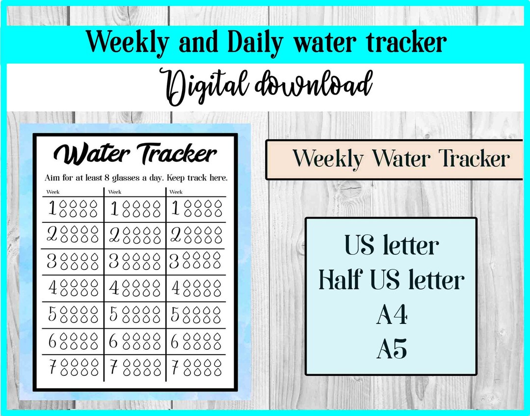 Daily and Weekly Water Tracker Printable Planner Journal Page, Drink ...