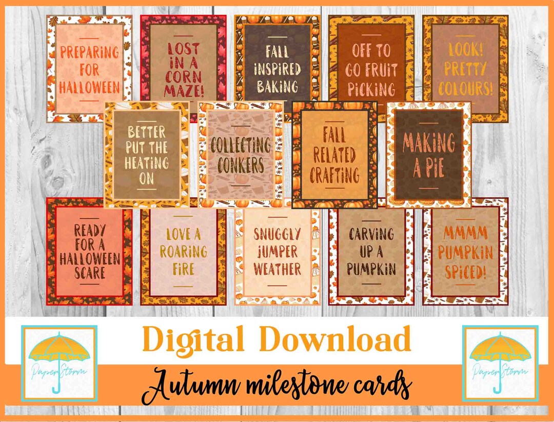Fall Autumn Milestone Cards / Digital Gift Ideas / Bucket List ...