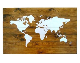 Wood world map | Etsy