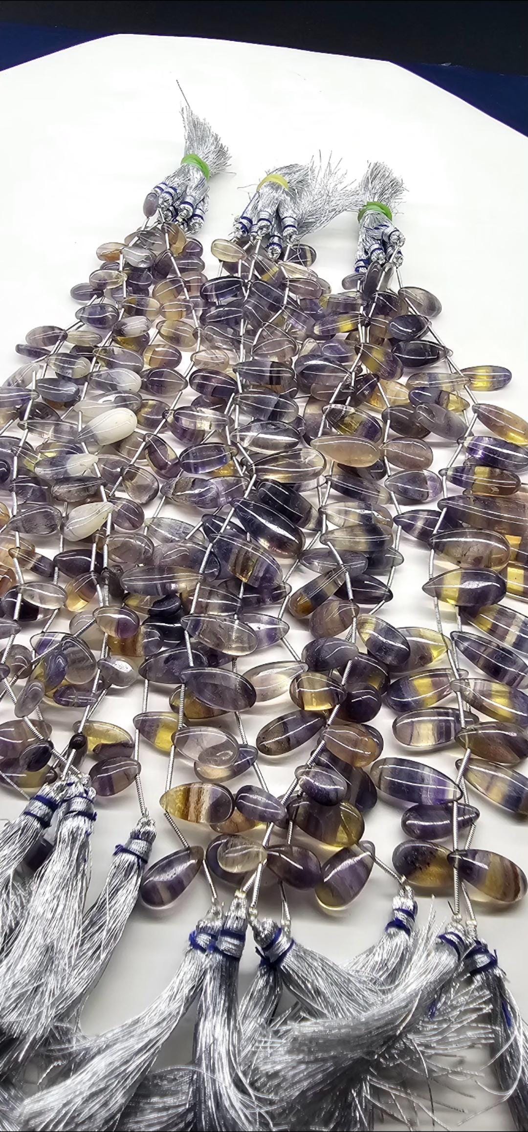 A+1 Strand Natural Linear Fluorite Plane Long Pear Shape/natural ...