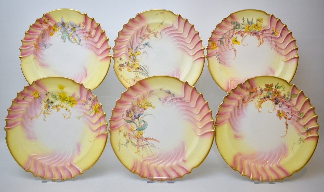RARE Fine Set of 6 Dessert Plates , Aesthetis Movement Era, Royal ...