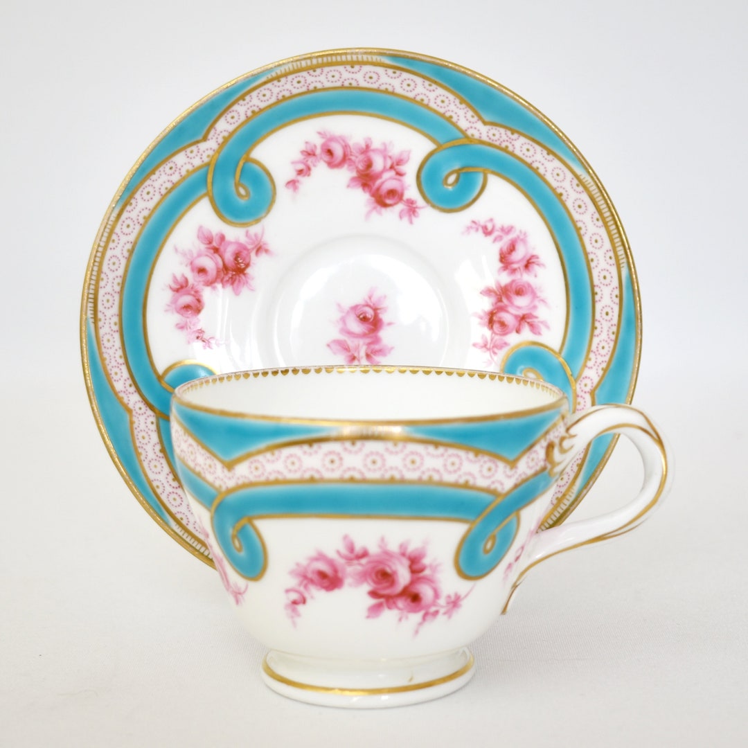 Rare Elegant Minton Hand Painted Tea Cup and Saucer, Turquoise Enamel ...