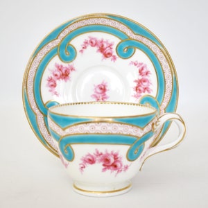 Rare Elegant Minton Hand Painted Tea Cup and Saucer, Turquoise Enamel ...