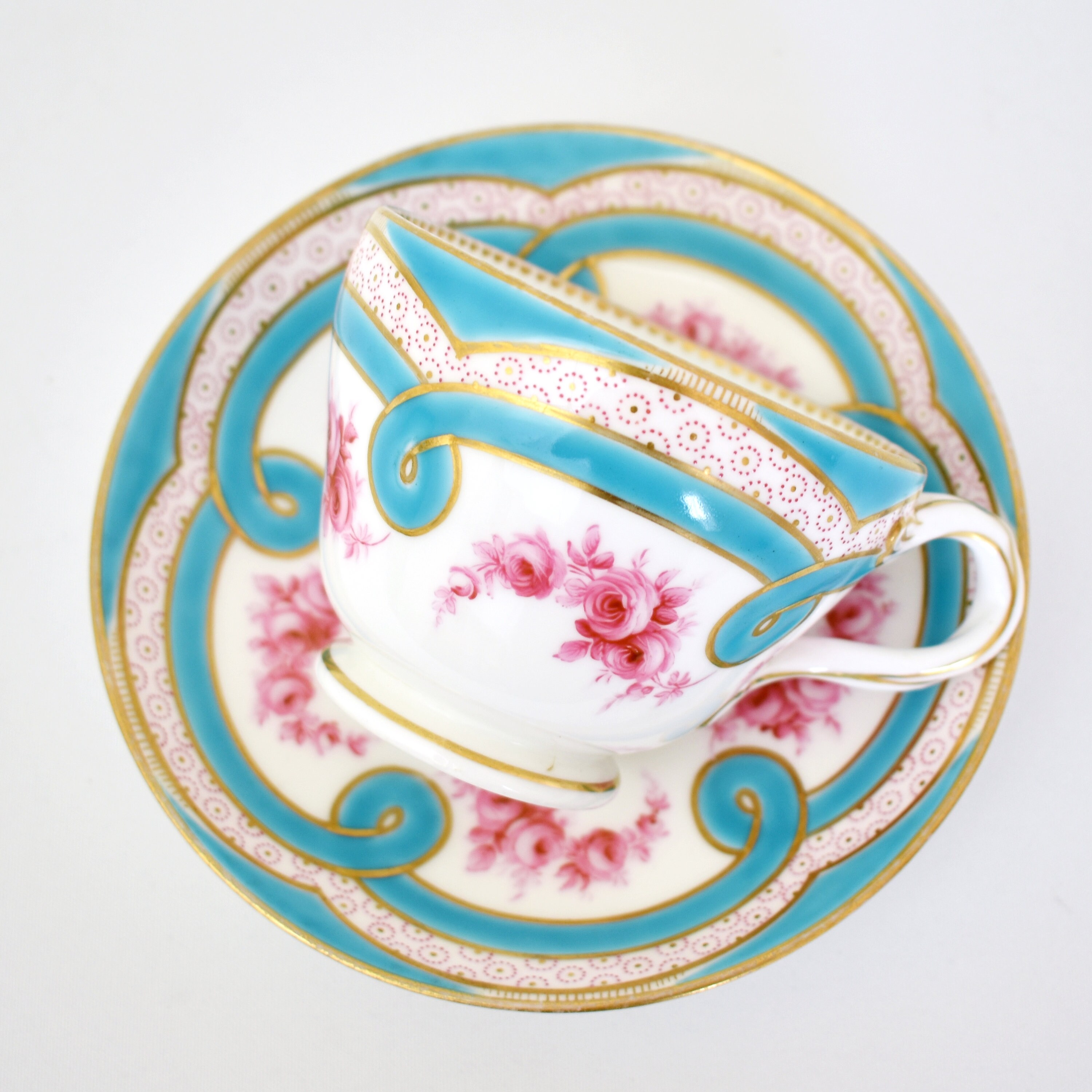 Rare Elegant Minton Hand Painted Tea Cup and Saucer, Turquoise Enamel ...