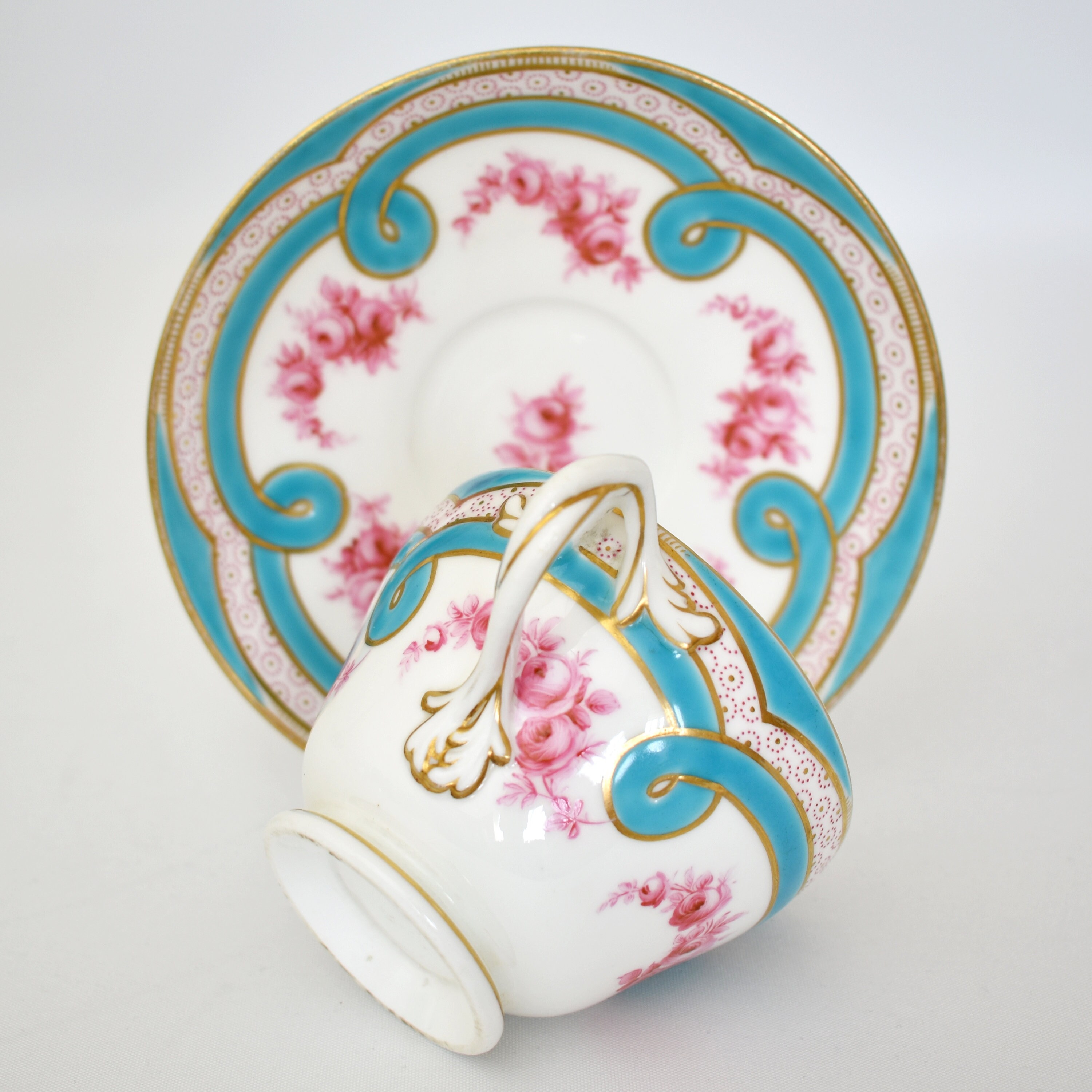 Rare Elegant Minton Hand Painted Tea Cup and Saucer, Turquoise Enamel ...