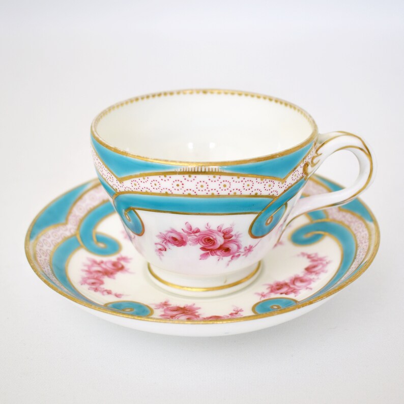 Rare Elegant Minton Hand Painted Tea Cup and Saucer, Turquoise Enamel ...