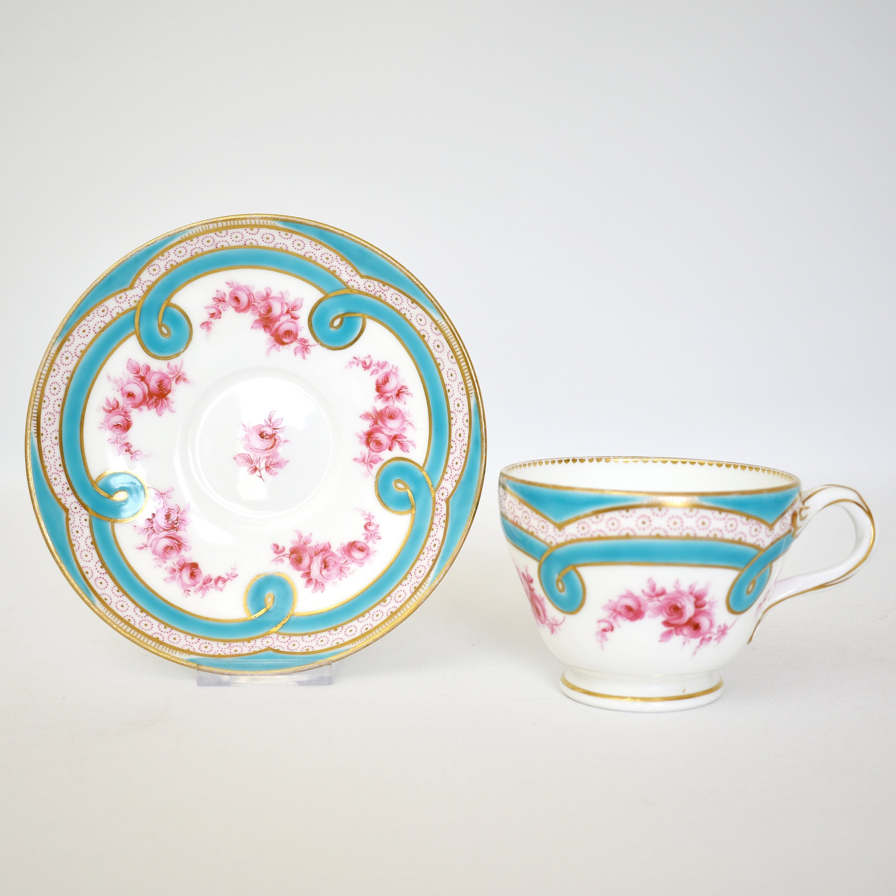 Rare Elegant Minton Hand Painted Tea Cup and Saucer, Turquoise Enamel ...