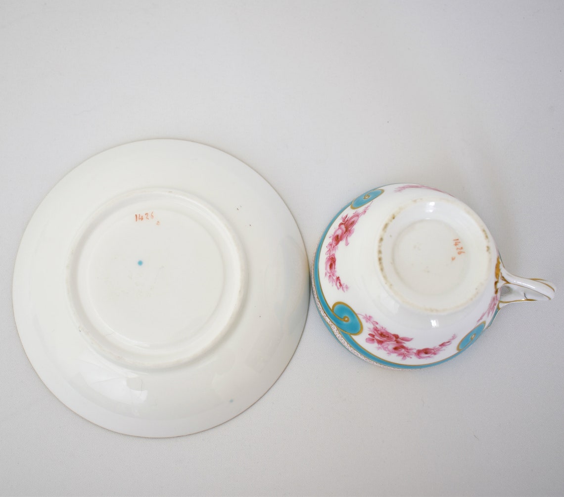 Rare Elegant Minton Hand Painted Tea Cup and Saucer, Turquoise Enamel ...