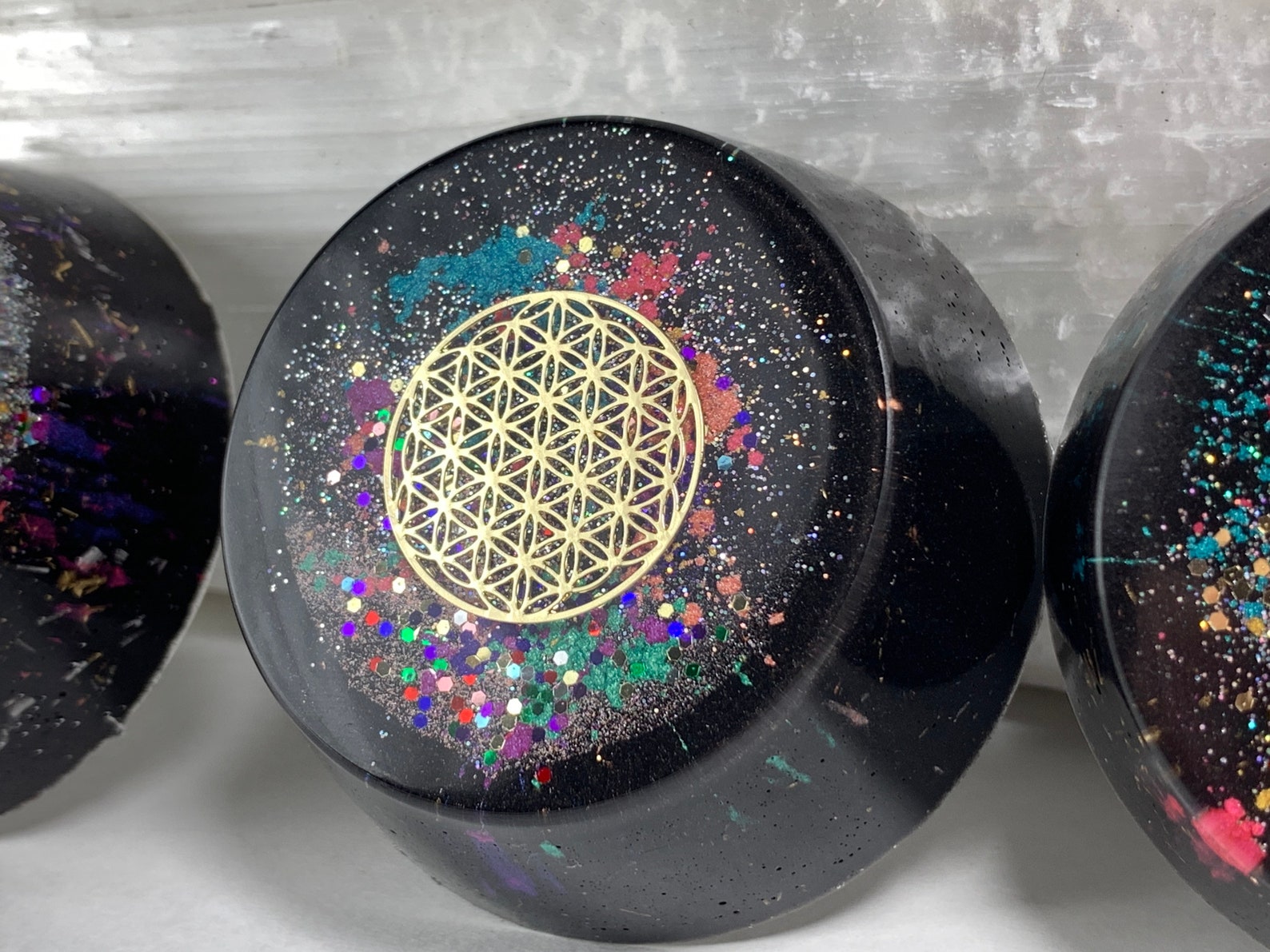 Orgonite® Tower Buster - Rainbow Flower of Life Sacred Geometry Orgone ...