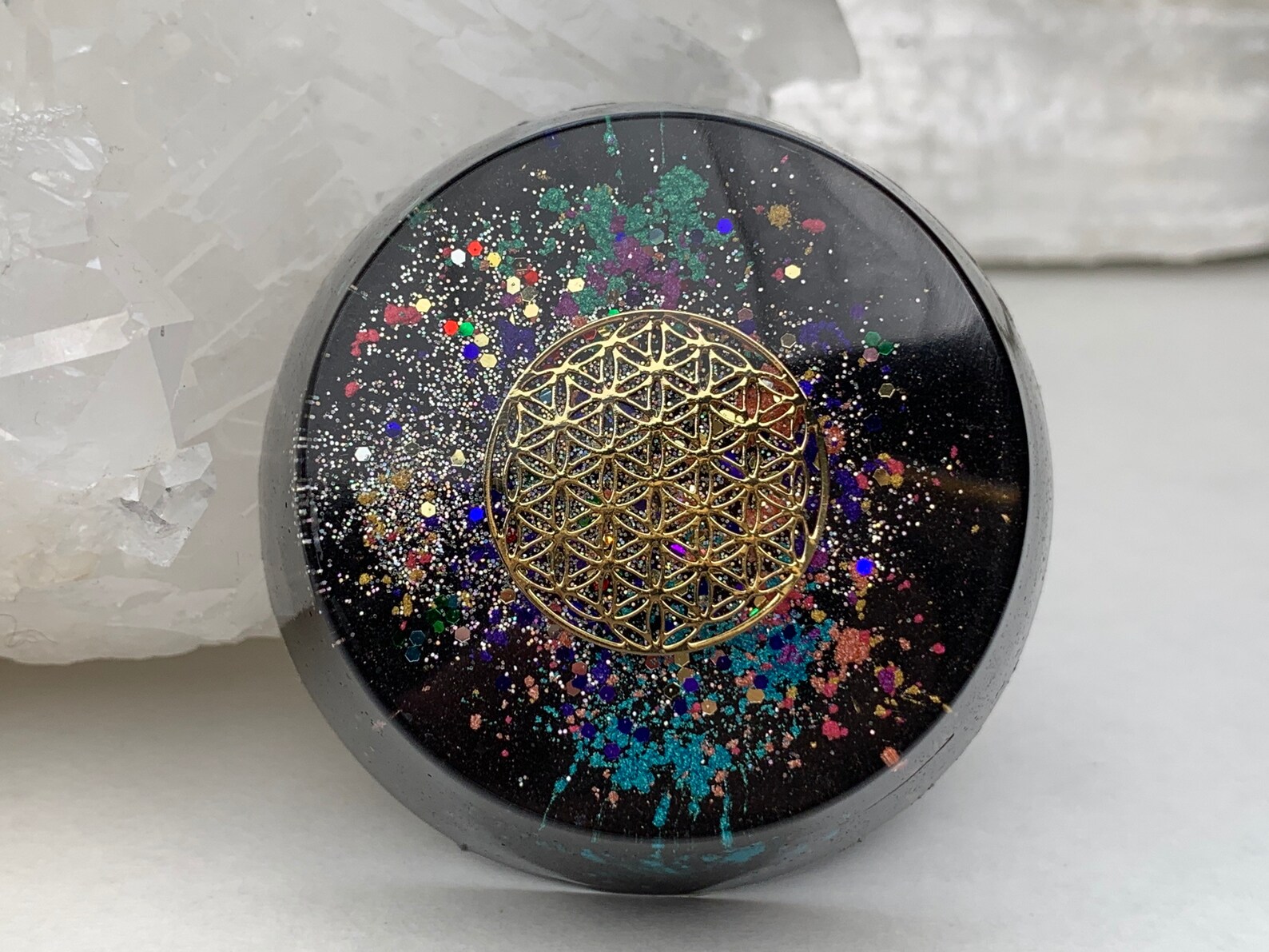 Orgonite® Tower Buster - Rainbow Flower of Life Sacred Geometry Orgone ...