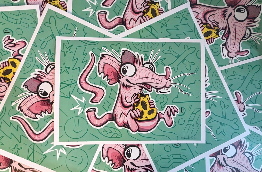 PINK RAT! A4 Print - Pet Lovers, Doodle, Cute, Cartoon, Rat, Mouse ...