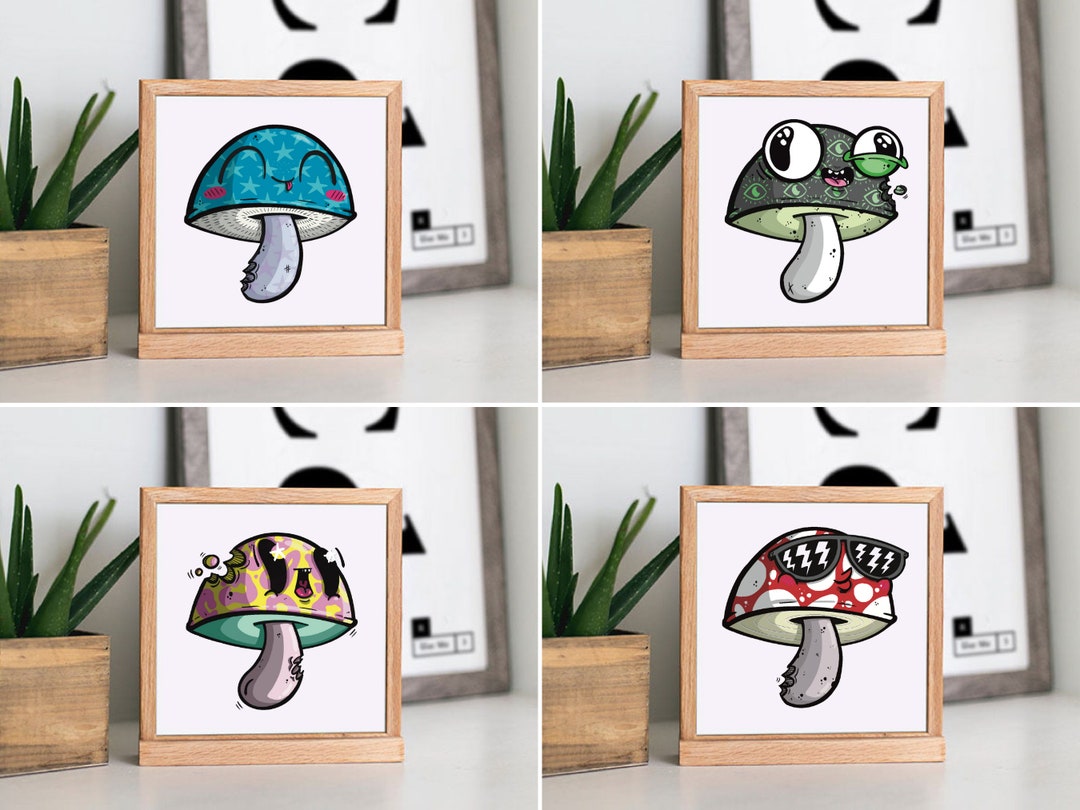 Funguys Square Prints - Kawaii, Art Print, Mushroom, Funghi, Cartoon ...