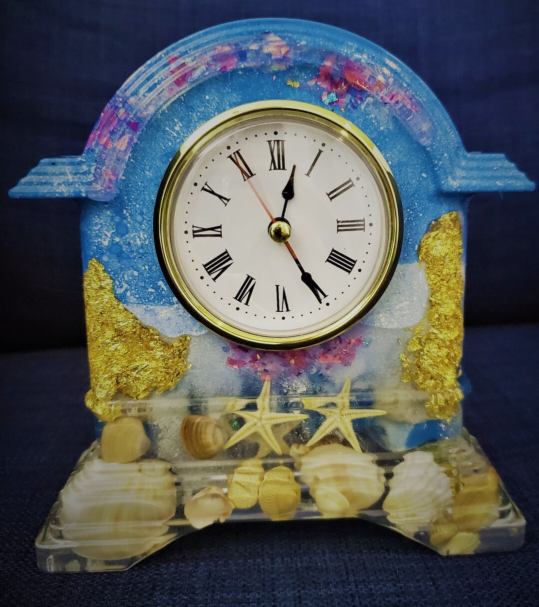Epoxy Resin Classic Clock Stand Table Ocean&seashells Style - Etsy