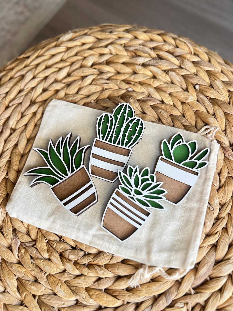Plant Succulent Magnets | Laser Engraved Baltic Birch & MDF| Hand ...