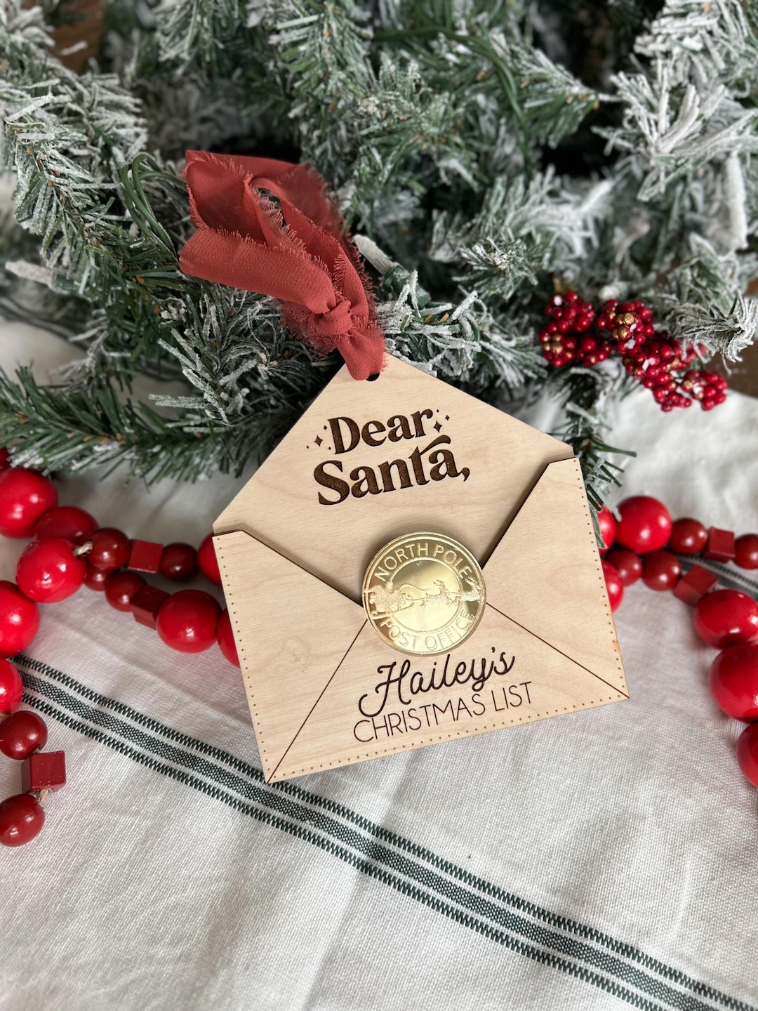Personalized Wood Christmas Ornament: Dear Santa Wish List Envelope - Etsy