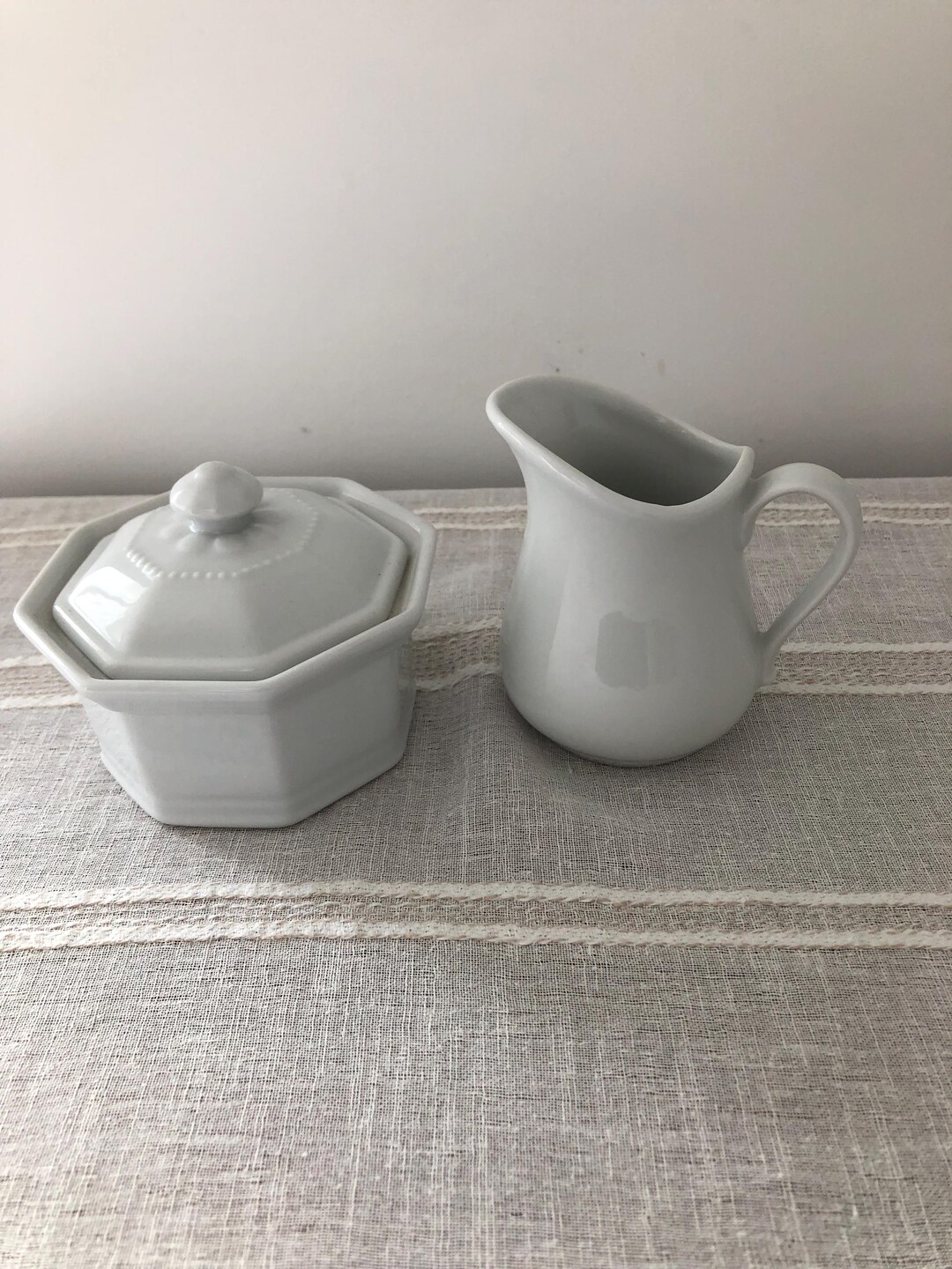 Apilco Pair, Whiteware, Creamer Jug, Octagonal Sugar/jam, Butter Table ...