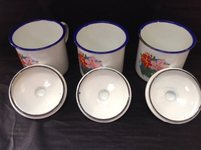 Kitchen Containers Old Enameled Container Enamel Mug Enamel Spice Jars ...