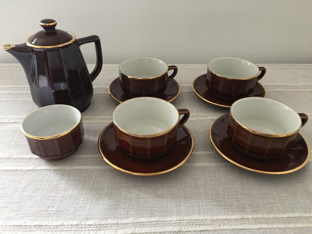 Apilco Coffee Set, Brown, Chestnut, Coffee Pot, Four Large Cups and ...
