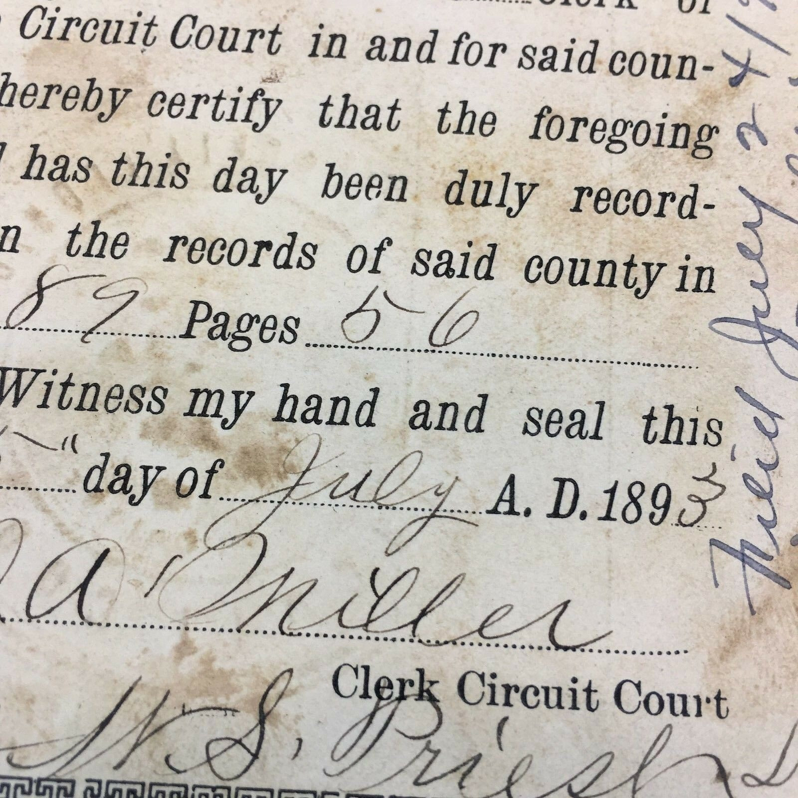 Original 1893 Real Estate Property Deed Marion County Florida Antique ...