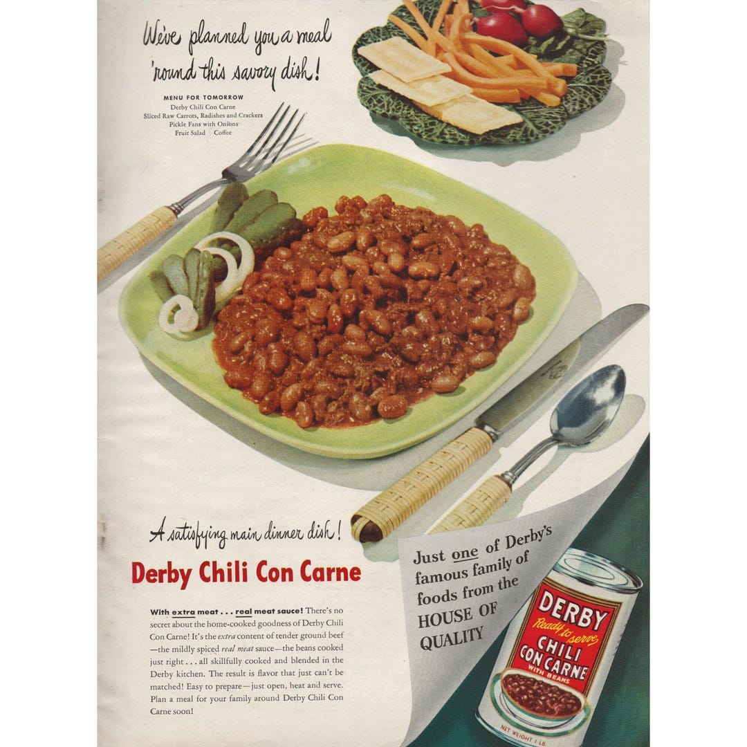 1947 Vintage Derby Chili Con Carne Full Page Print Ad Original Paper ...