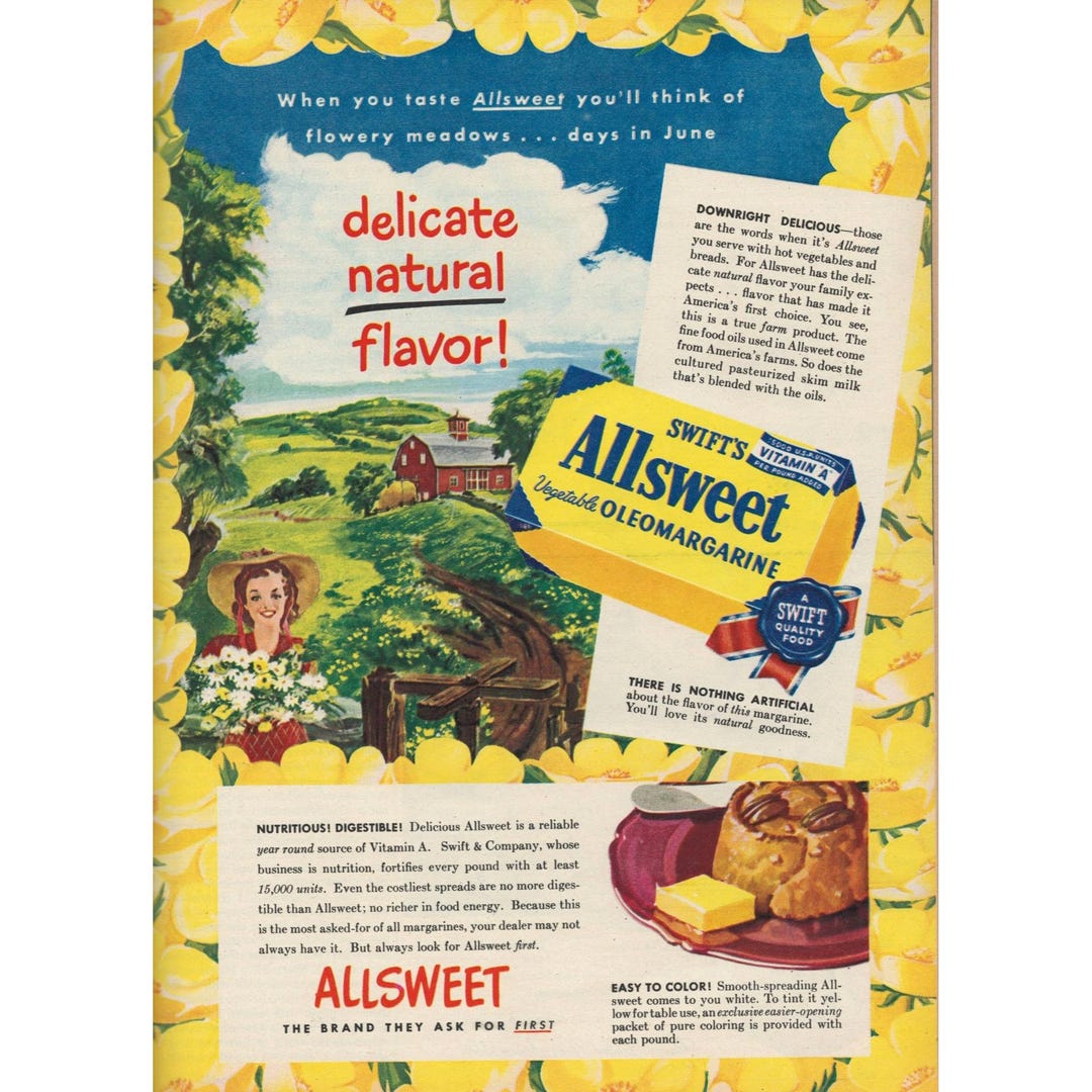 1947 Allsweet Margarine Vintage Print Ad Kitchen Farm Illustration - Etsy