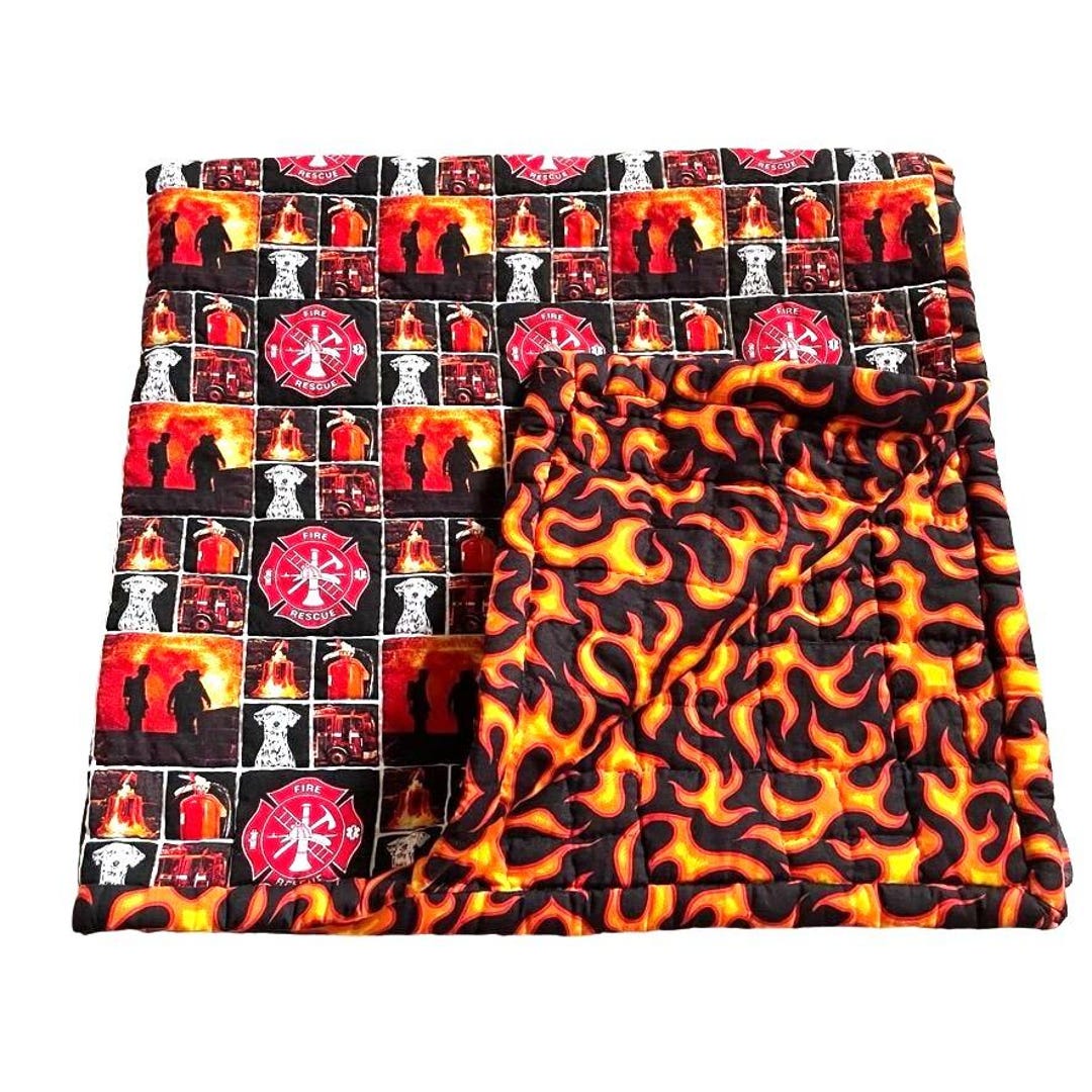 Firefighter Weighted Blanket Fire Rescue Flames Reversible Quilted ...