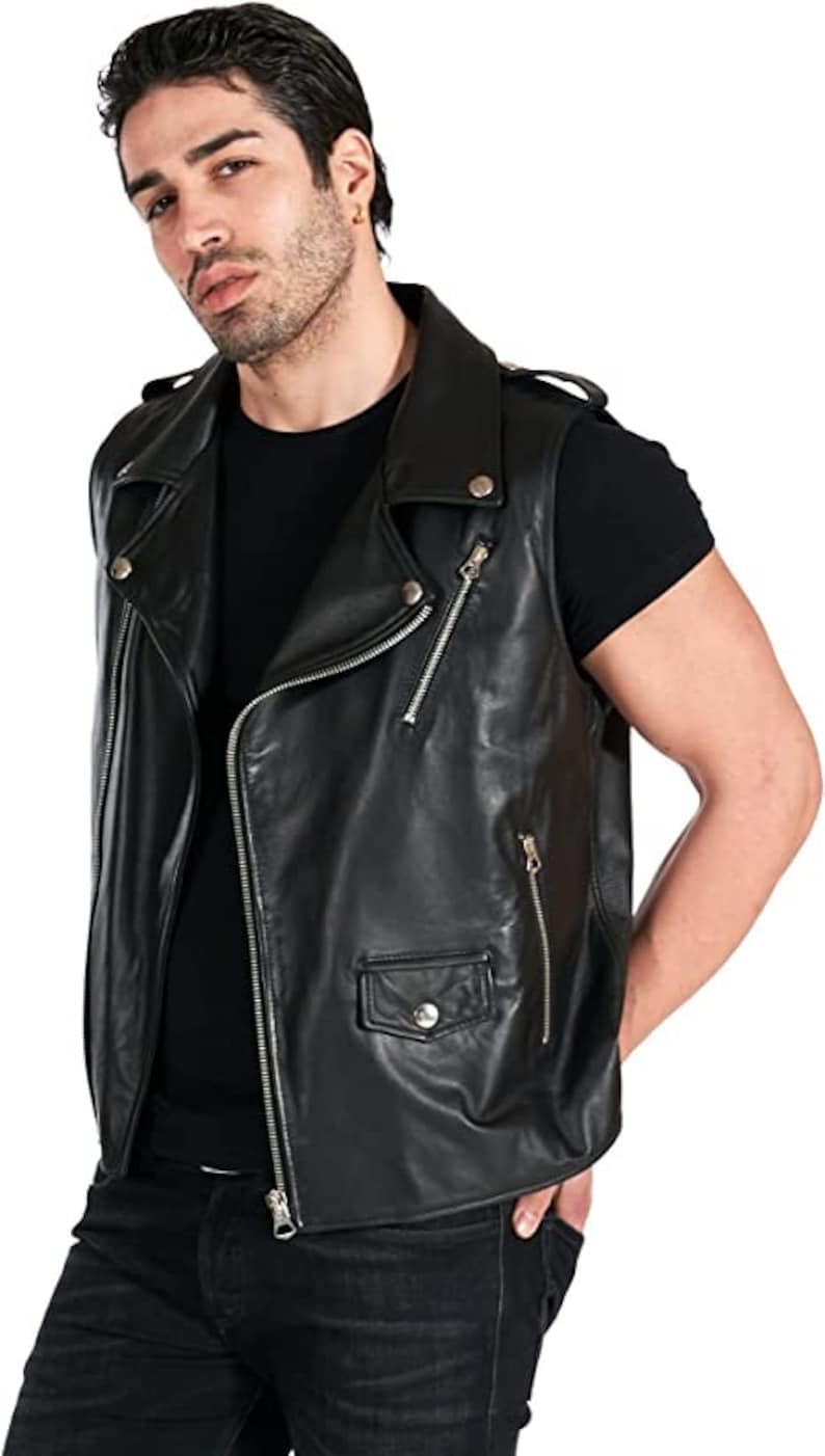 Genuine Leather Biker Vest: Handmade Sheepskin Motorcycle Vest - Etsy