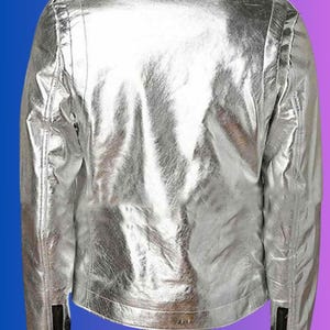 Handmade Men Metallic Silver Leather Jacket Racing Jacket Party Wear ...