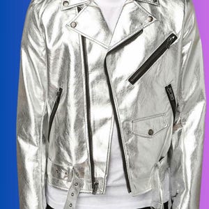 Handmade Men Metallic Silver Leather Jacket Racing Jacket Party Wear ...