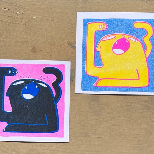 Cat's Day off Riso Print Free Time Fantasy Hobby Time - Etsy