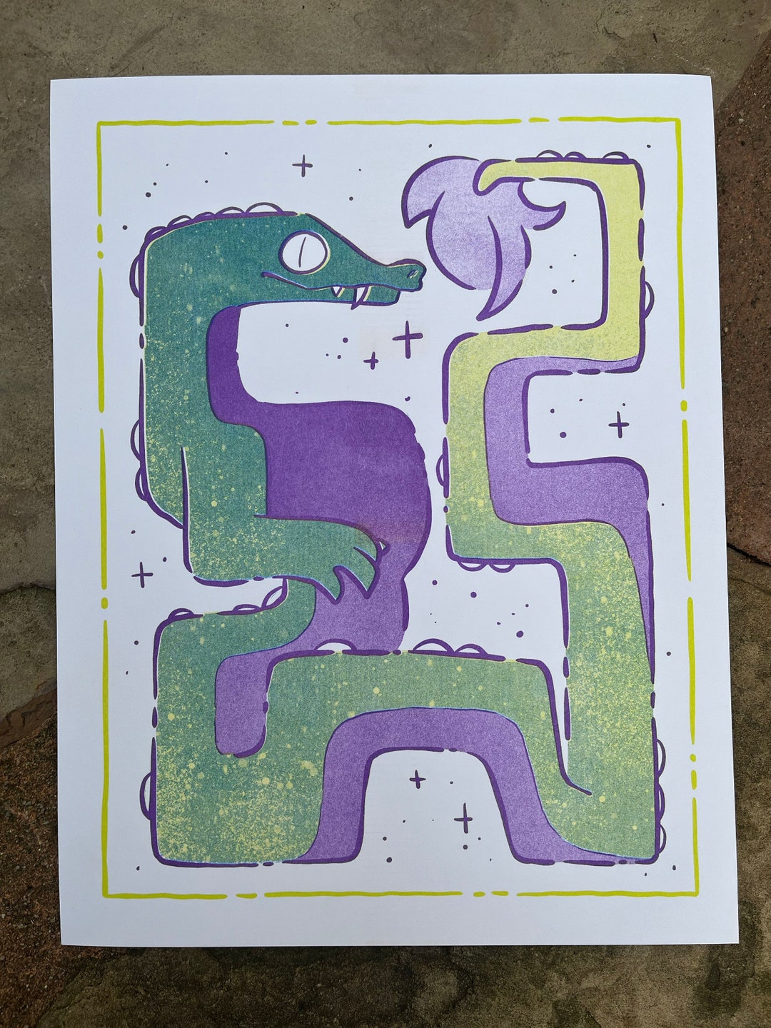 Green Dragon Risograph Print - Etsy