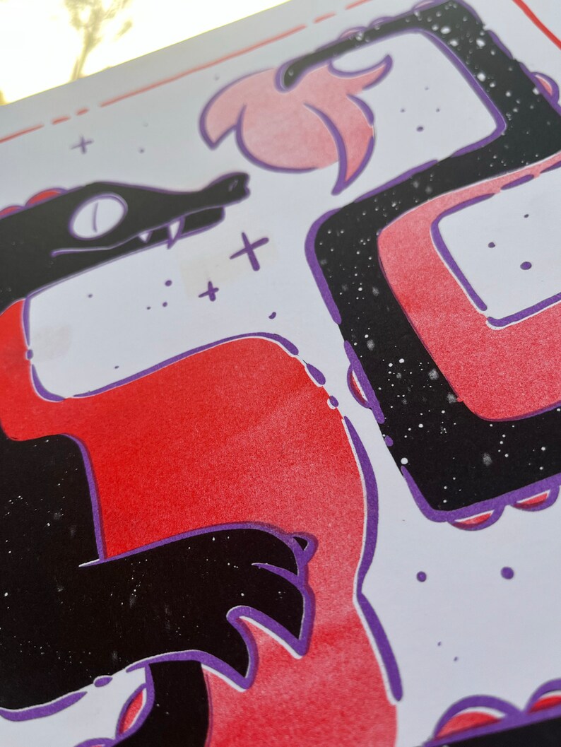 Black Dragon Risograph Print - Etsy