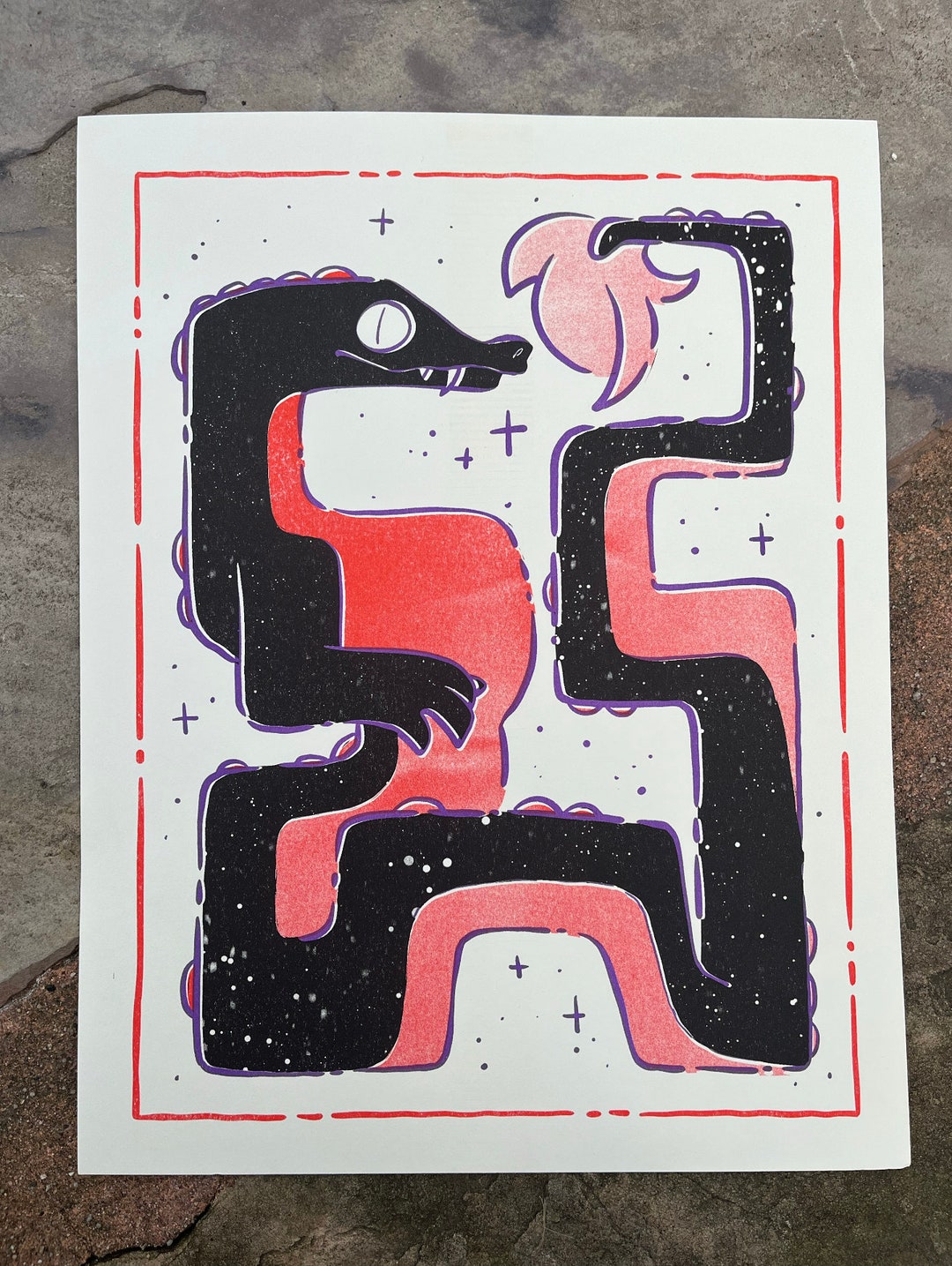 Black Dragon Risograph Print - Etsy