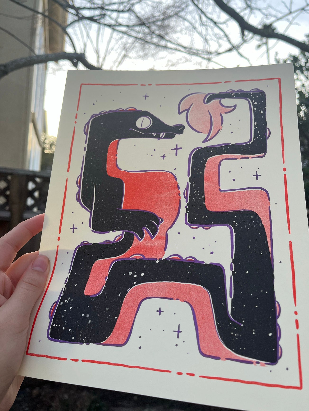 Black Dragon Risograph Print - Etsy