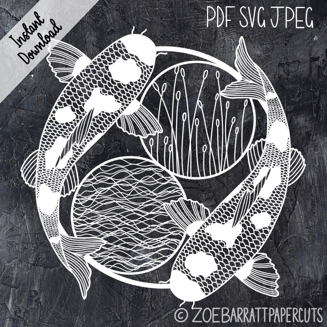 Japanese Koi Fish Papercutting Template - Papercut Pattern - Digital ...