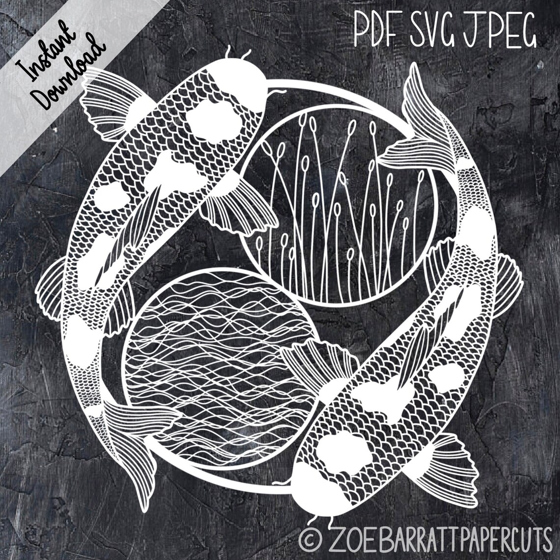 Japanese Koi Fish Papercutting Template - Papercut Pattern - Digital ...