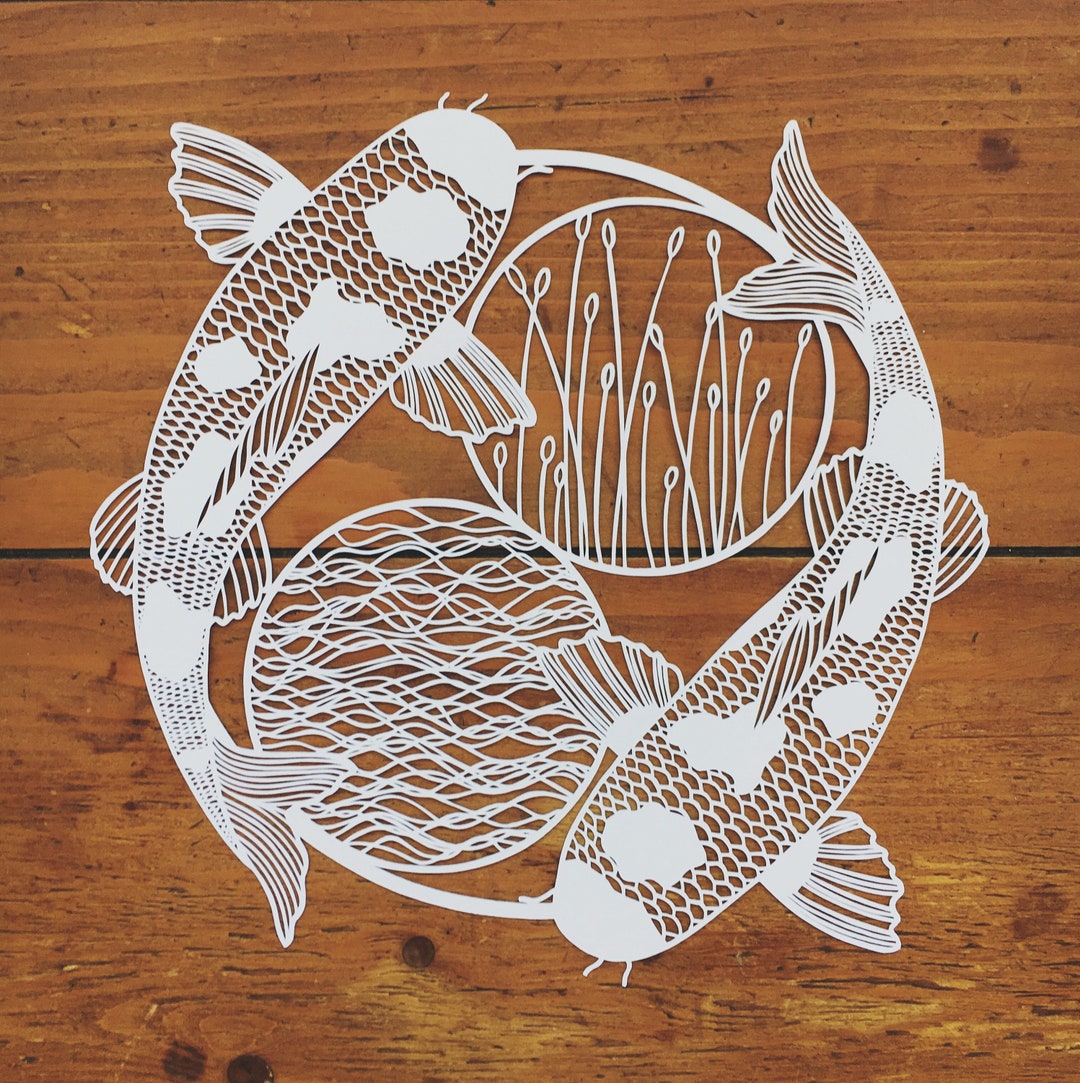 Japanese Koi Papercut - Handcut - Etsy