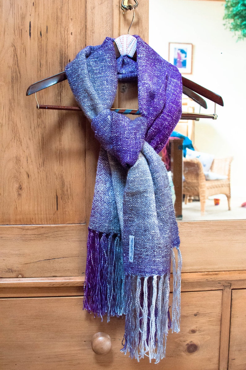 Handwoven Graduated Purple and Grey Scarf - Etsy UK