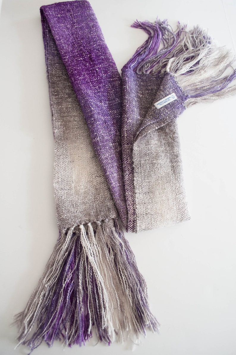 Handwoven Graduated Purple and Grey Scarf - Etsy UK