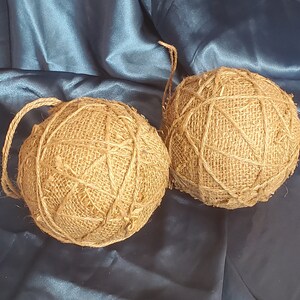 Set of Two Burlap Ball Ornaments - Etsy