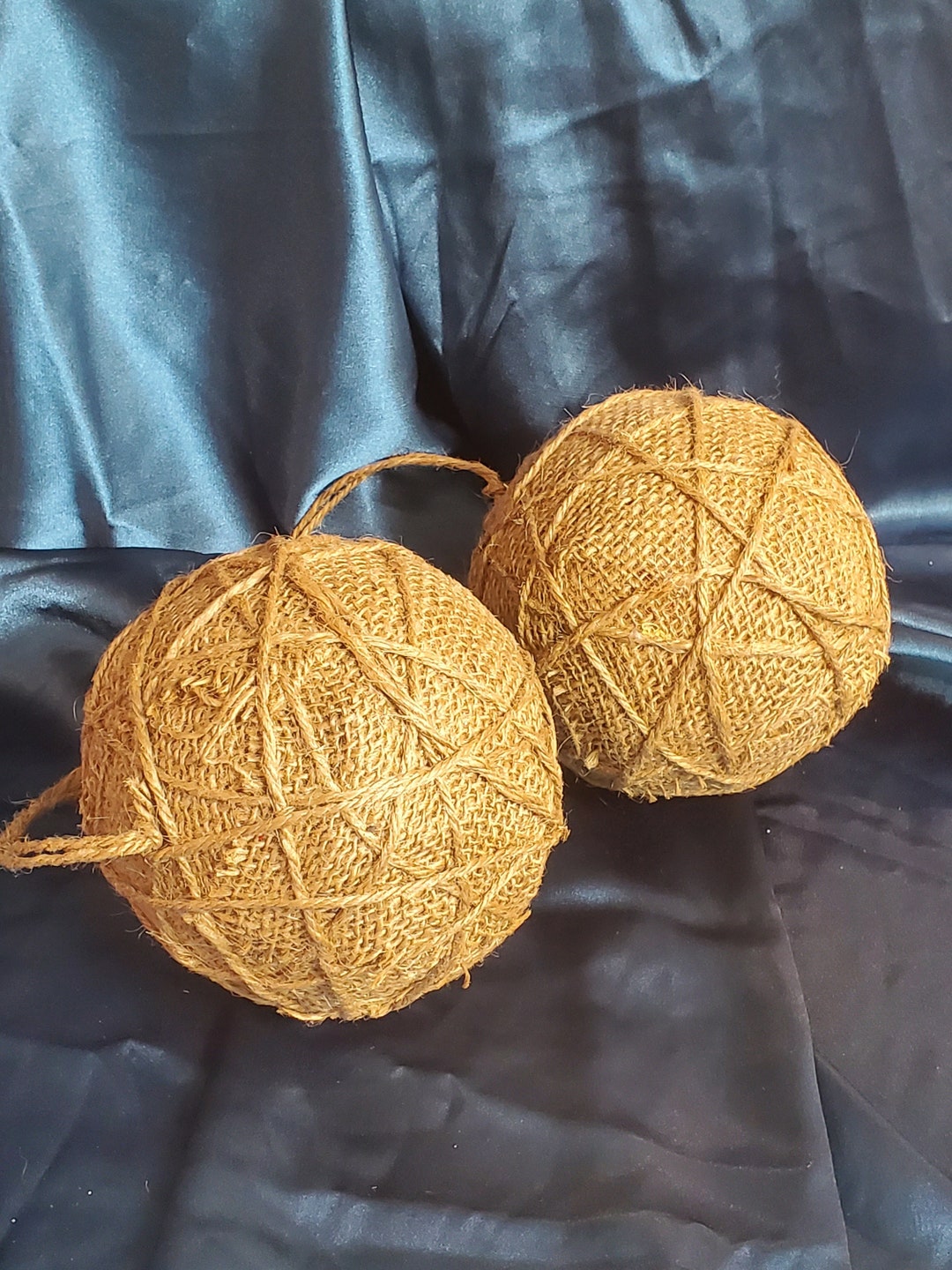 Set of Two Burlap Ball Ornaments - Etsy